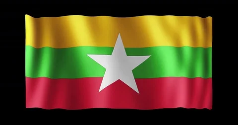 Flag of Myanmar, long ratio (2:1), seaml... | Stock Video | Pond5