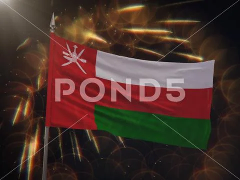 Flag of Oman with fireworks display in the background ~ Clip Art #91905647