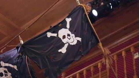 Flag of a pirate skeleton on a lost ship | Stock Video | Pond5