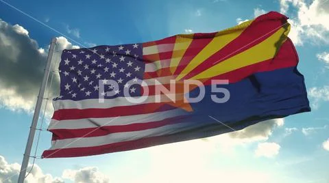 Flag of USA and Arizona state. USA and Arizona Mixed Flag waving in ...