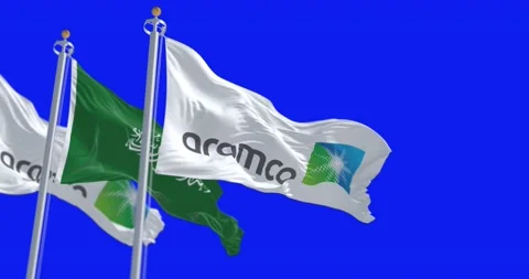 Flags of Aramco and Saudi Arabia waving ... | Stock Video | Pond5