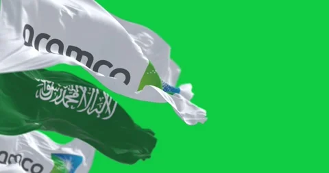 Flags of Aramco and Saudi Arabia waving ... | Stock Video | Pond5