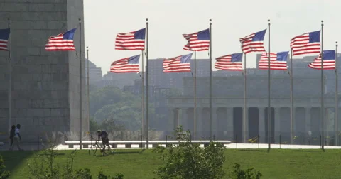 Flags at the base of the Washington Monu... | Stock Video | Pond5