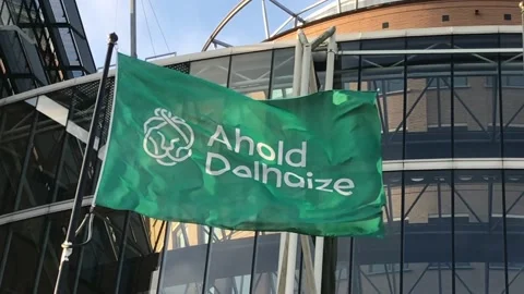 Flags with the company logo of Ahold Del... | Stock Video | Pond5