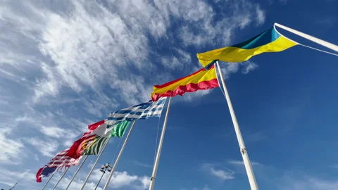 Flags of different countries are waving ... | Stock Video | Pond5