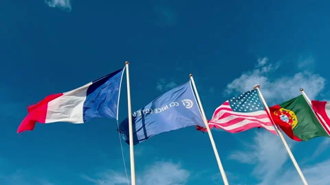 Flags of different countries are waving ... | Stock Video | Pond5