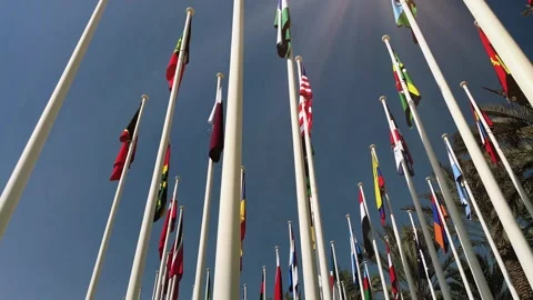 Flags of different countries at the back... | Stock Video | Pond5