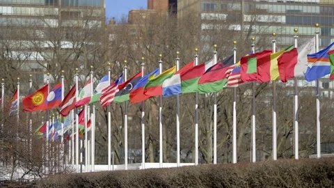 Flags of different nations at United Nat... | Stock Video | Pond5