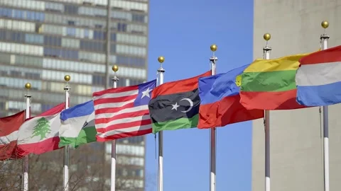 Flags of different nations at United Nat... | Stock Video | Pond5