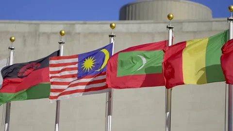 Flags of different nations at United Nat... | Stock Video | Pond5