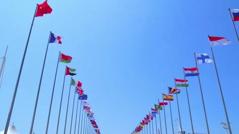 Flags of many countries on the backgroun... | Stock Video | Pond5