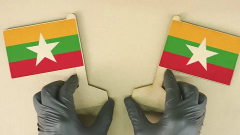 Flags of Myanmar made of recycled paper ... | Stock Video | Pond5