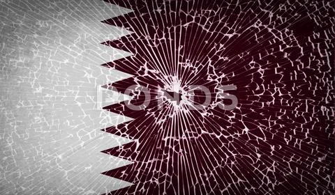 Flags Qatar with broken glass texture. Raster copy Illustration #52486752