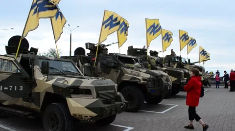 Flags of the regiment "Azov" by military... | Stock Video | Pond5