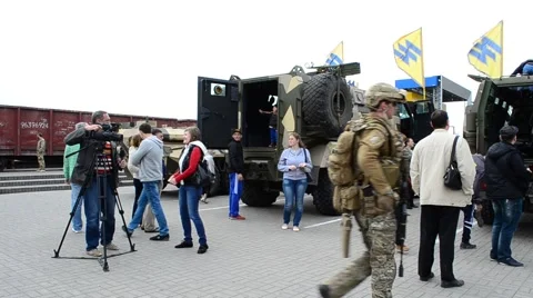 Flags of the regiment "Azov" by military... | Stock Video | Pond5