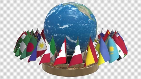 Flags rotating around the earth - looped... | Stock Video | Pond5