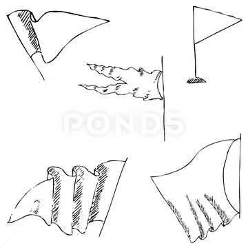 Flags sketch. Pencil drawing by hand. Vector image: Royalty Free #69396262