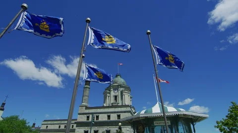 Flags waving near the old Post Office bu... | Stock Video | Pond5