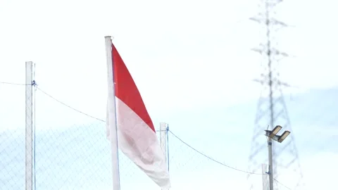 the flags on the wind. Red white flag bl... | Stock Video | Pond5