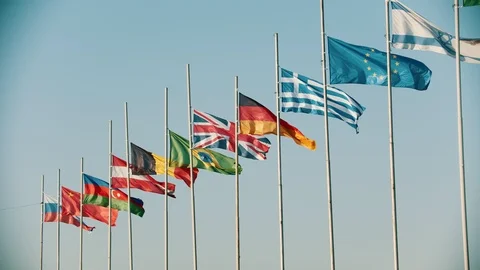 Flags of the world countries blowing in ... | Stock Video | Pond5
