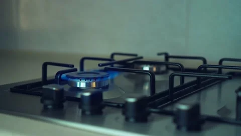 Flame gas burner operation, fire on stov... | Stock Video | Pond5
