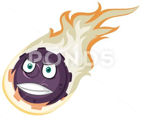 Flame meteor cartoon character with angry face expression on white ...
