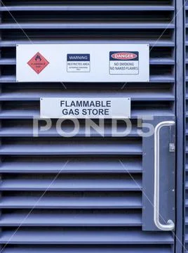 Photograph: Flammable Gas Store grated metal door #170057572
