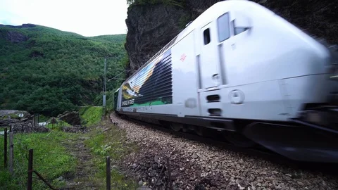 Flamsbana train on Flam Railway. Mountai... | Stock Video | Pond5