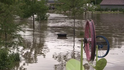 Flash flooding after severe thunderstorm... | Stock Video | Pond5