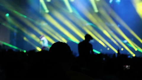 Flashing lights on concert stage at nigh... | Stock Video | Pond5