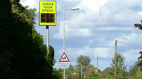 Flashing speed warning sign. | Stock Video | Pond5