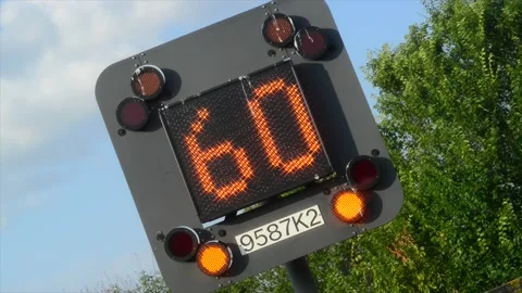 flashing warning sign of 60mph reduced s... | Stock Video | Pond5