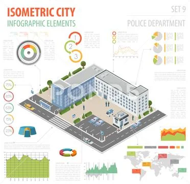 Flat 3d isometric Police Department and city map constructor elements such .. Illustration #72567044