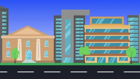 flat animation of city, front view of mo... | Stock Video | Pond5