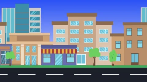 flat animation of city, front view of mo... | Stock Video | Pond5