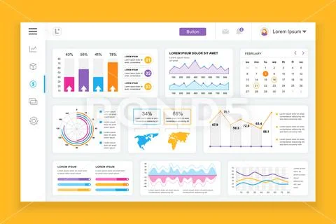 Flat dashboard UI kit. Admin panel vector template Illustration #133091396