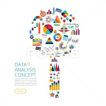 Flat design concept data analysis. Visualize with graph and chart ...