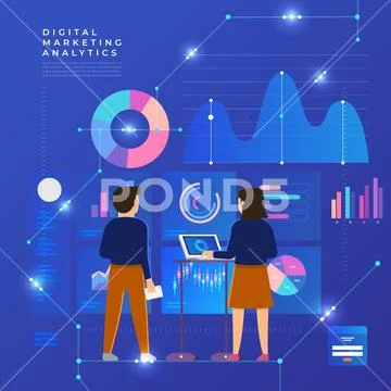 Flat design concept data analysis. Visualize with graph and chart ...