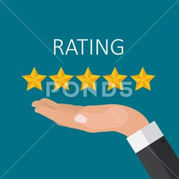Flat Design Hand with Star Rating. Evaluation System and Positive ...