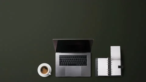 Flat lay top view office desk working sp... | Stock Video | Pond5