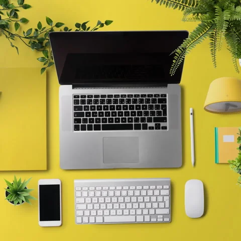 Flat lay top view office desk working sp... | Stock Video | Pond5