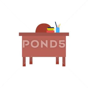 Flat style wooden teacher table, front view: Royalty Free #80761090