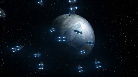 Fleet of Alien Battleships approaching E... | Stock Video | Pond5