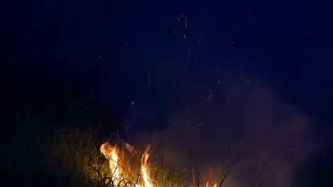 Flickering fire with embers and smoke ri... | Stock Video | Pond5