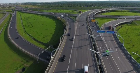 Flight above interchanges of urban ring ... | Stock Video | Pond5