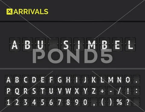 Flight board with vector flip airport terminal board font Illustration ...