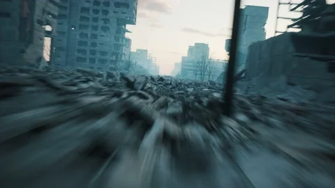 Flight over a bombed out city. Camera mo... | Stock Video | Pond5