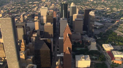 Flight past downtown Houston high-rises ... | Stock Video | Pond5