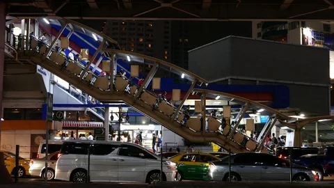 Flight of stairs from the skytrain in Ba... | Stock Video | Pond5