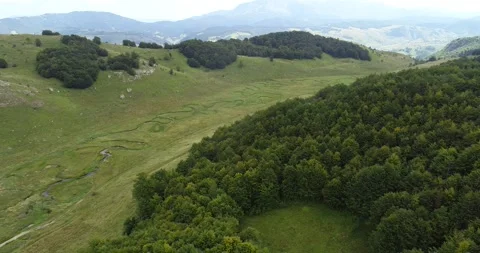 Flight top down above green field river ... | Stock Video | Pond5